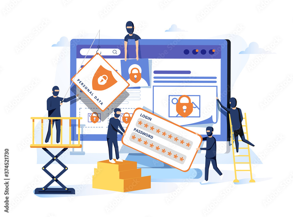 Hackers and cyber criminals phishing stealing private personal data ...