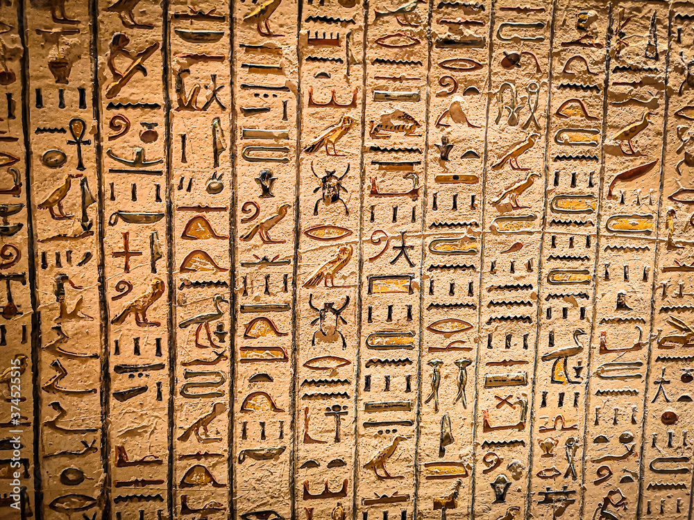 Ancient Egyptian writing, Egyptian hieroglyphs, wall inscriptions Stock ...