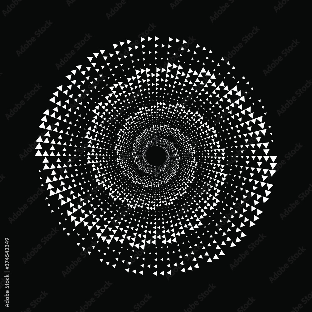 White triangles in spiral form. Geometric art. Halftone dots. Trendy ...