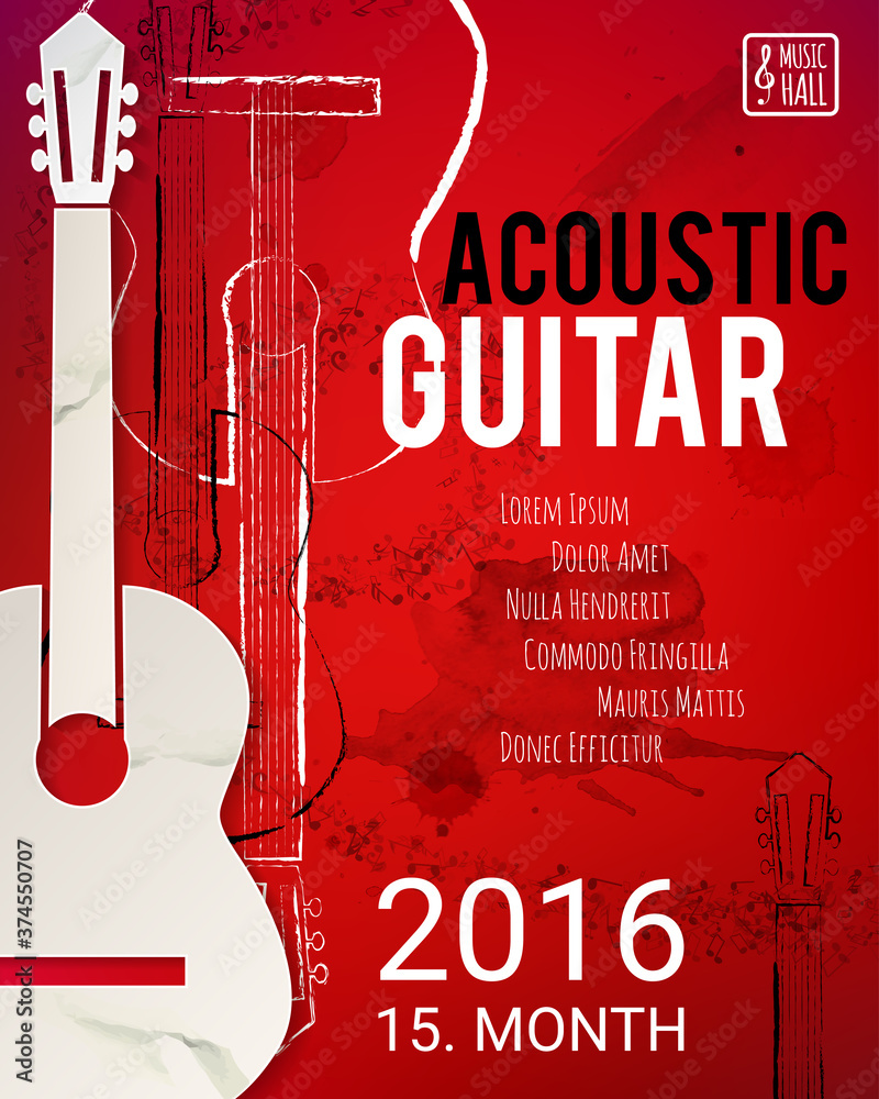 Acoustic guitar event design for flyer, poster, invitation. Vector ...