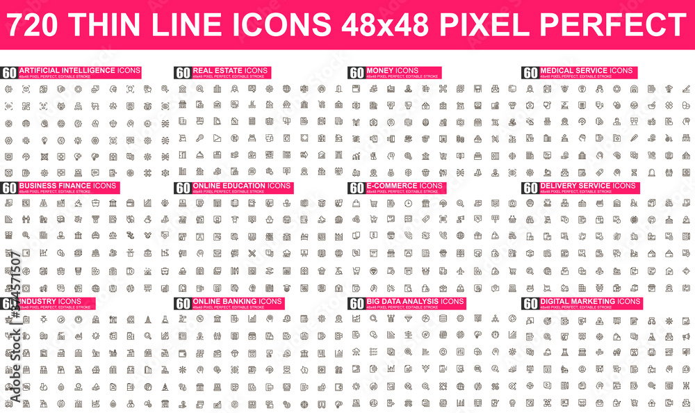 Bundle vector thin line icons. Contains such Icons as Business, Finance ...