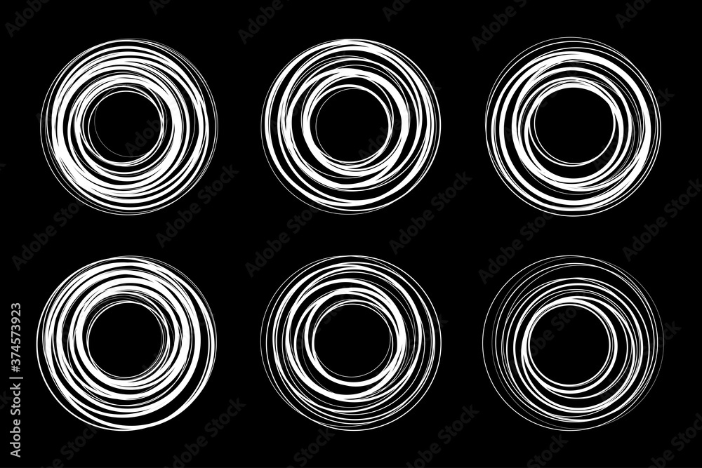 White circle spiral frame set. Scribble line rounds. Doodle circular ...