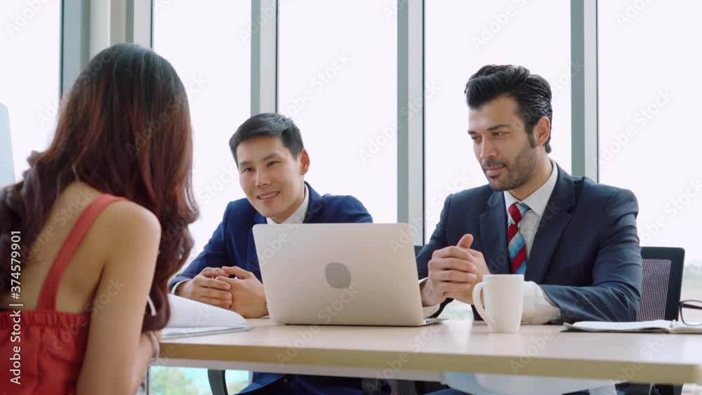 Job seeker in job interview meeting with manager and interviewer at ...