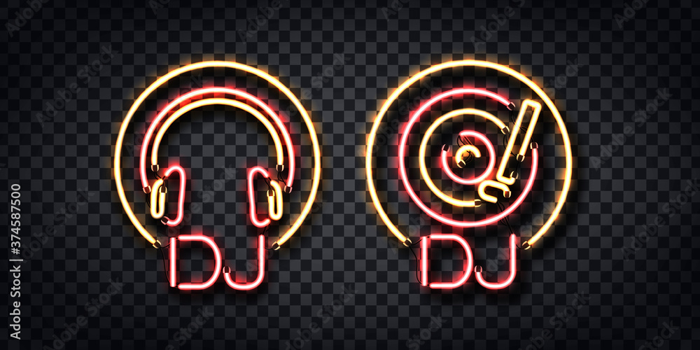 Vector set of realistic isolated neon sign of DJ for template ...