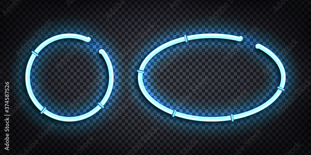 Vector set of realistic isolated neon sign of blue circle and oval ...
