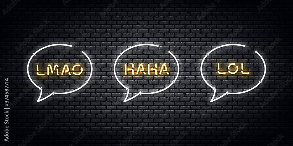 Vector set of realistic isolated neon sign of LOL, HAHA, LMAO logo for ...