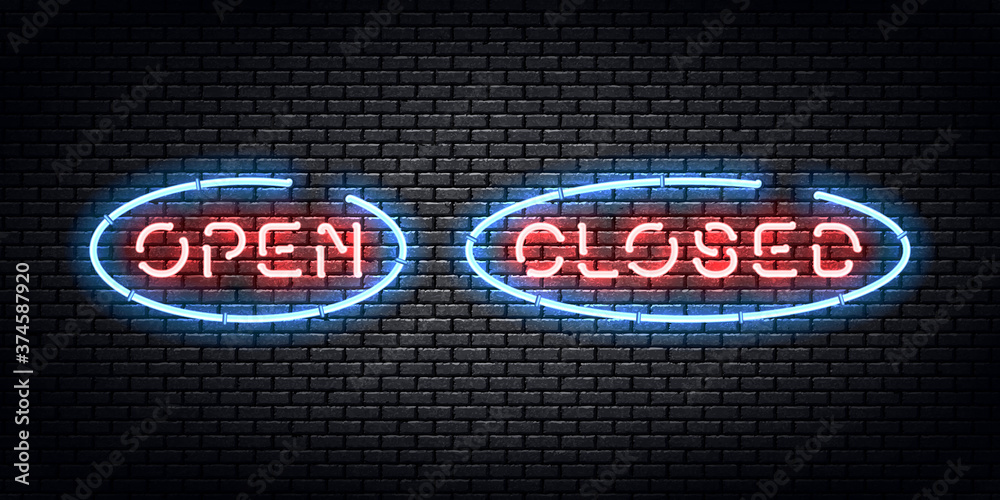 Vector realistic isolated neon sign of Open and Closed logo for ...