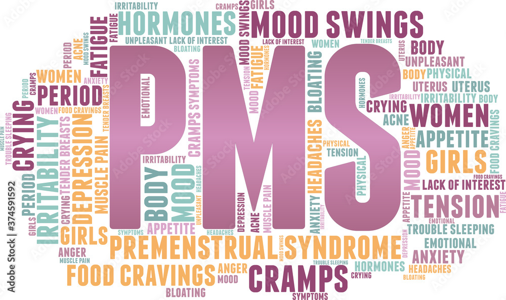 Premenstrual syndrome - PMS vector illustration word cloud isolated on ...