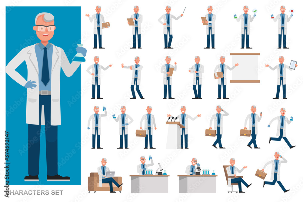 Set of Man Scientist character vector design. Presentation in various ...