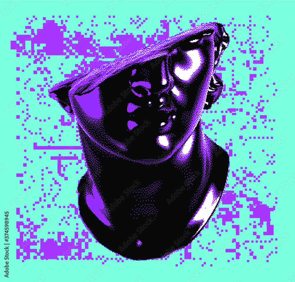 Vetor de Fragmentary marble of plaster bust in bitmap pixel art style ...
