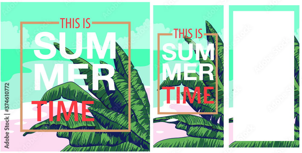 tropical collection with exotic flowers and palm, Editable templates ...