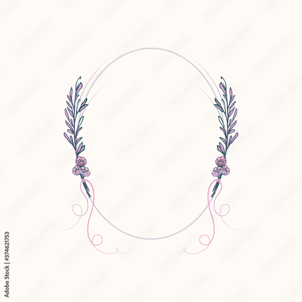 Vector wedding frame. with flowers, branches, and ribbon. Wreath. Stock ...