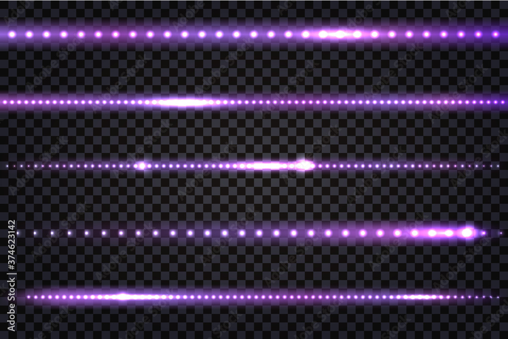 LED light purple lines with realistic neon glow effect. Illuminated ...