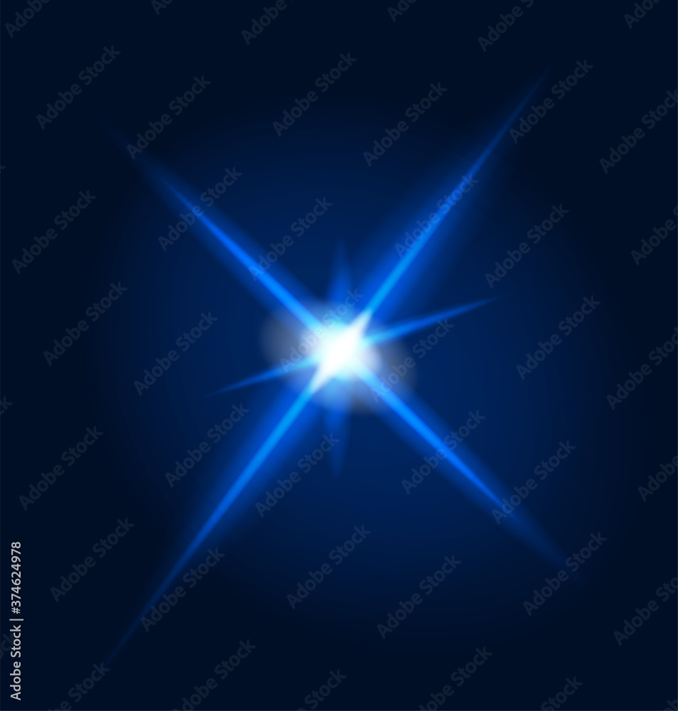 Glowing light lens flare and burst star neon flash blue rays glare ...