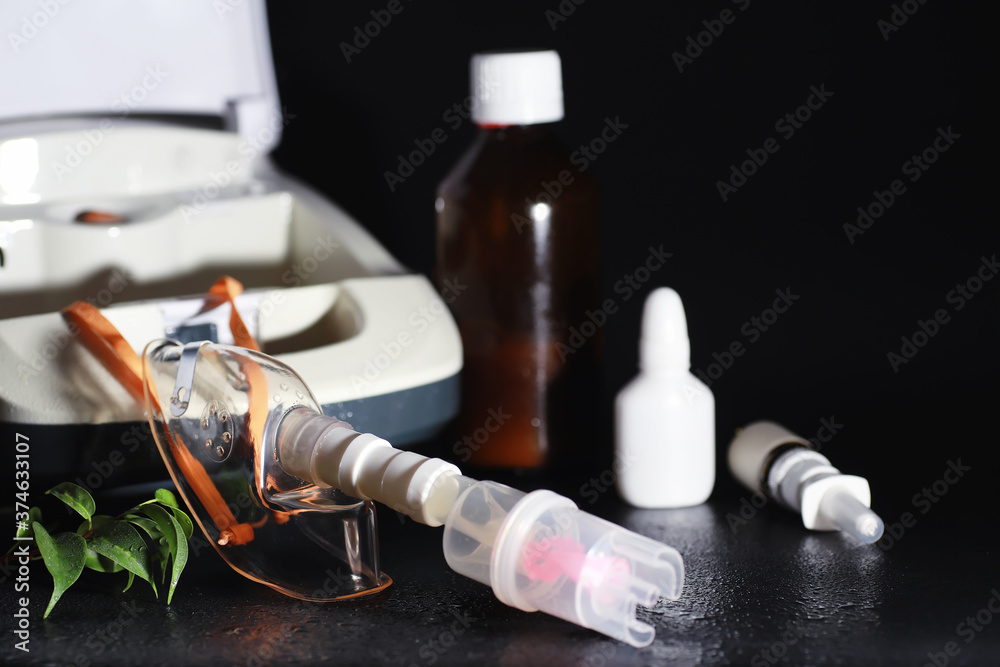 Inhalation with nebulizer at home. Asthma inhaler inhalation nebulizer ...