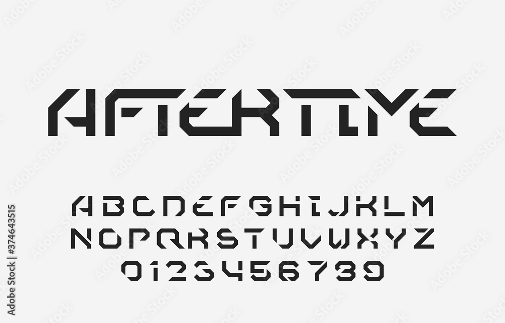 Aftertime alphabet font. Futuristic stencil letters and numbers. Stock ...