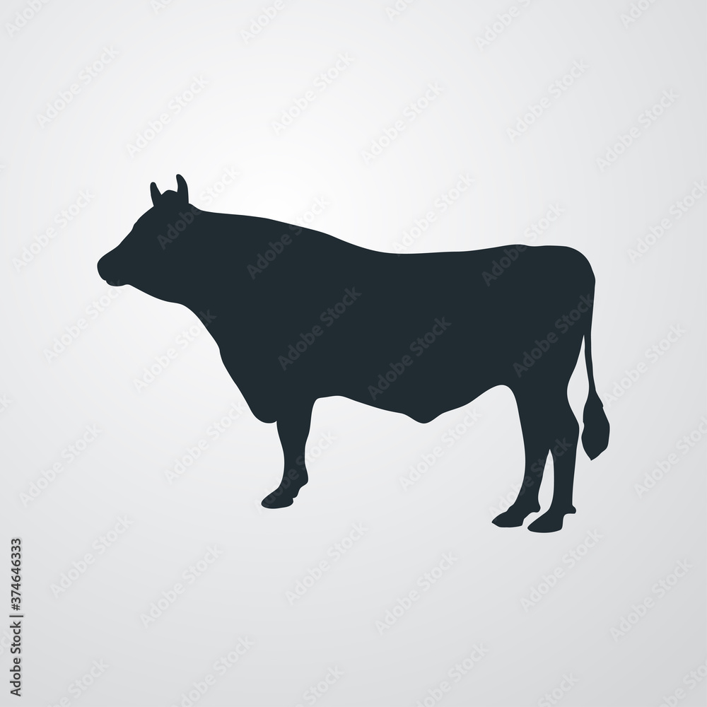 Animales de granja. Silueta de toro de raza guernsey en fondo gris ...
