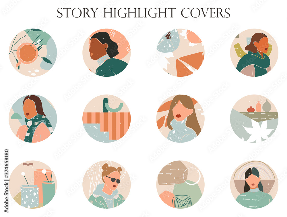 Collection of bright autumn story highlight covers. Round vector ...