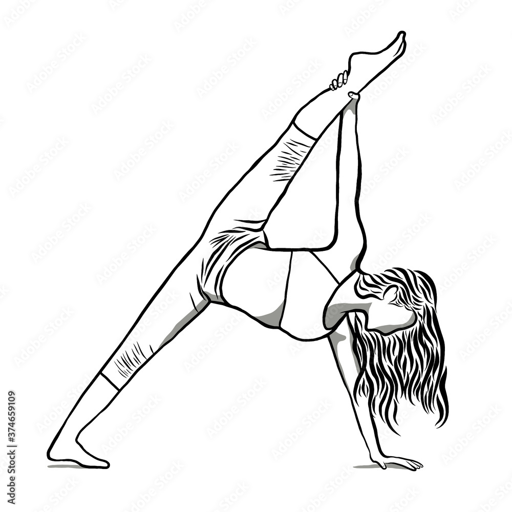 Line drawing,Woman exercise in yoga posture on over white background ...