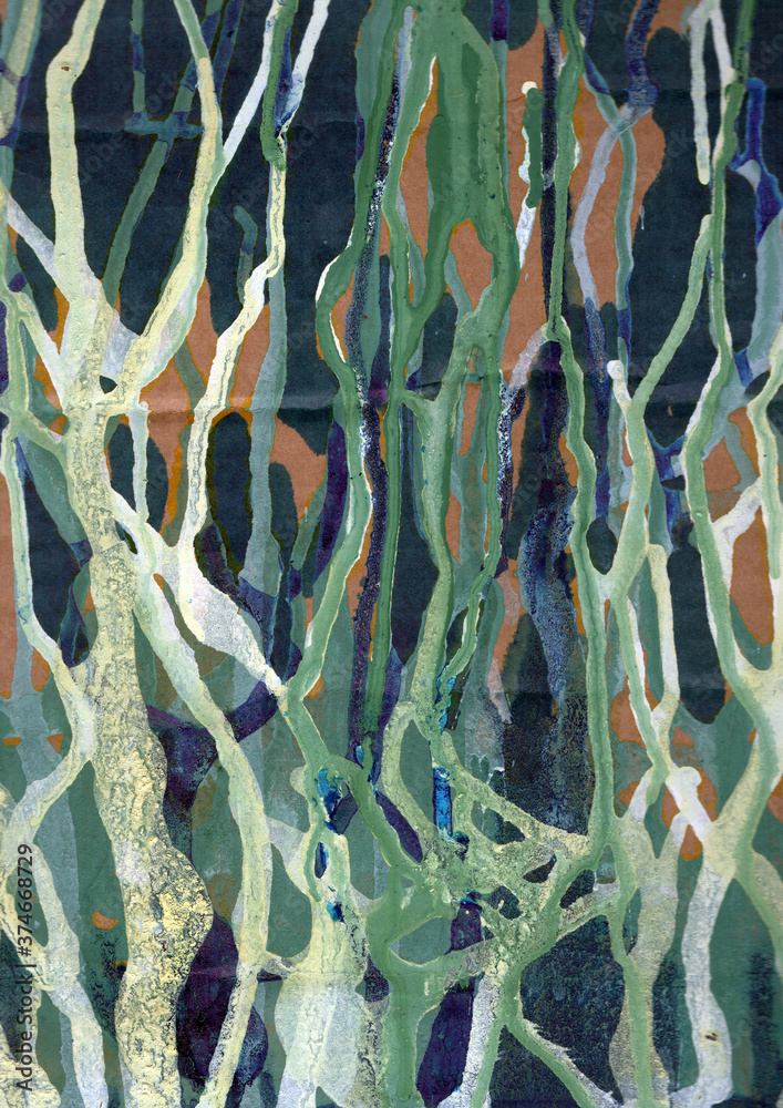 Fondo con ramificaciones lineales chorreado con pintura témpera sobre ...