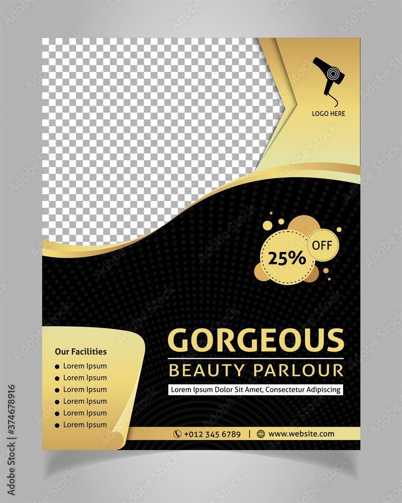Beauty Parlour Golden Black flyer or Template A4 size ready to print ...