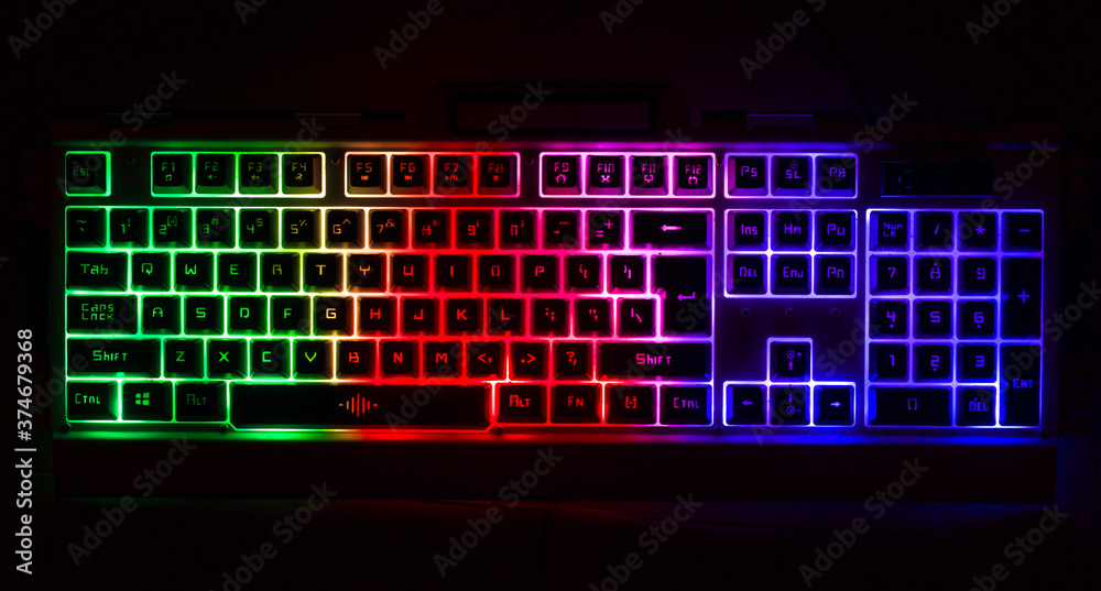 Gaming keyboard with LED RGB backlight. Realistic computer keyboard ...