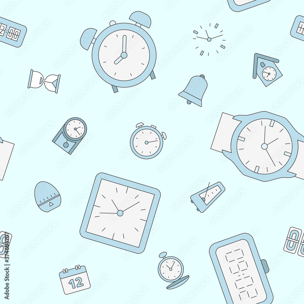 Watch - Vector color background (seamless pattern) of watch, stopwatch ...