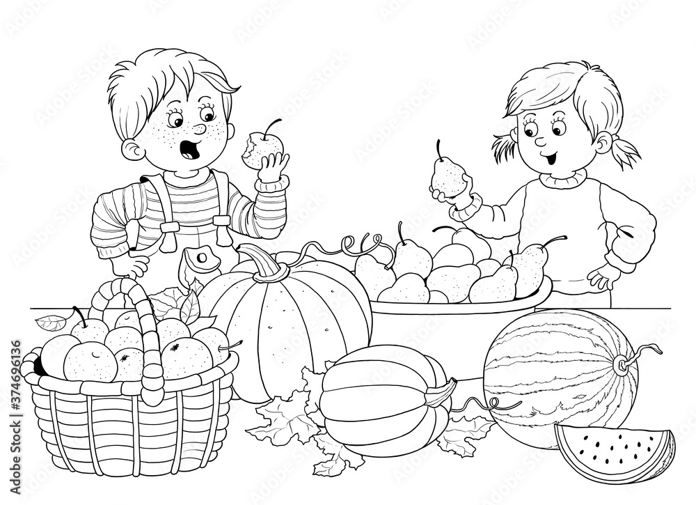 Autumn. Fall. Coloring page. Coloring book. Illustration for children ...