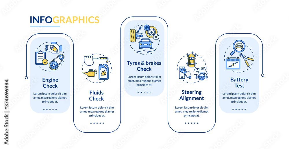 Maintenance check-up vector infographic template. Full-vehicle ...