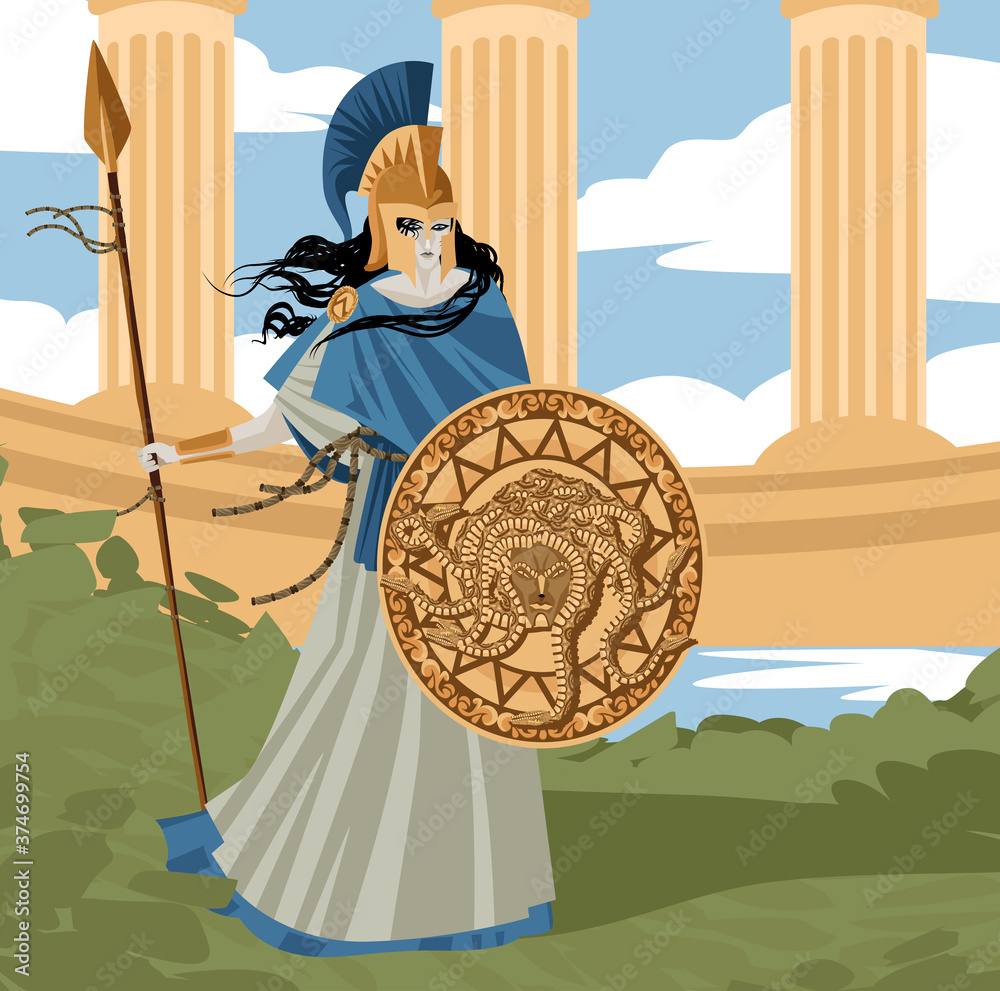 palas athena minerva greek mythology goddess Stock Vector | Adobe Stock
