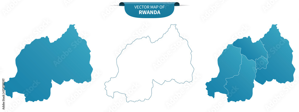 blue colored political maps of Rwanda isolated on white background ...