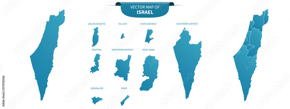 blue colored political maps of Israel isolated on white background ...