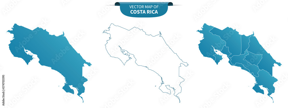 blue colored political maps of Costa Rica isolated on white background ...