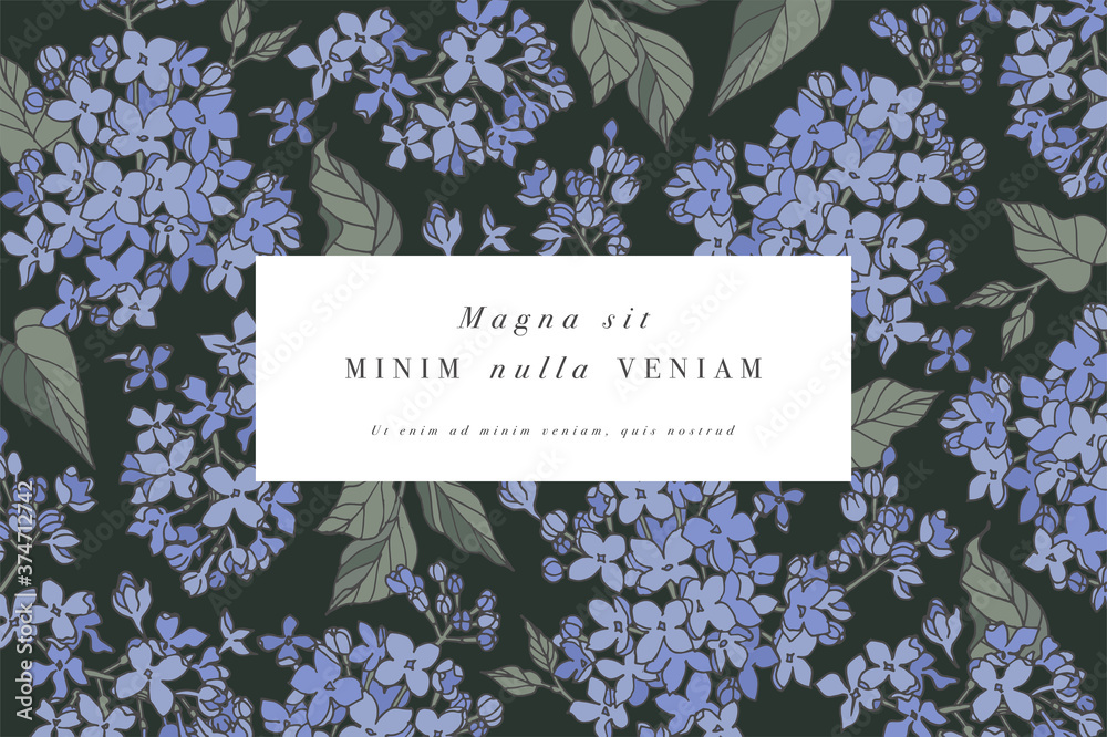 Vintage card with lilac flowers. Floral wreath. Flower frame for ...