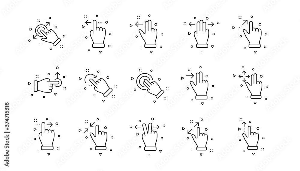 Hand swipe, Slide gesture, Multitasking icons. Touchscreen gesture line ...