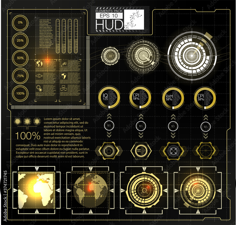 Futuristic Vector HUD Interface Screen Design. Digital callouts titles ...