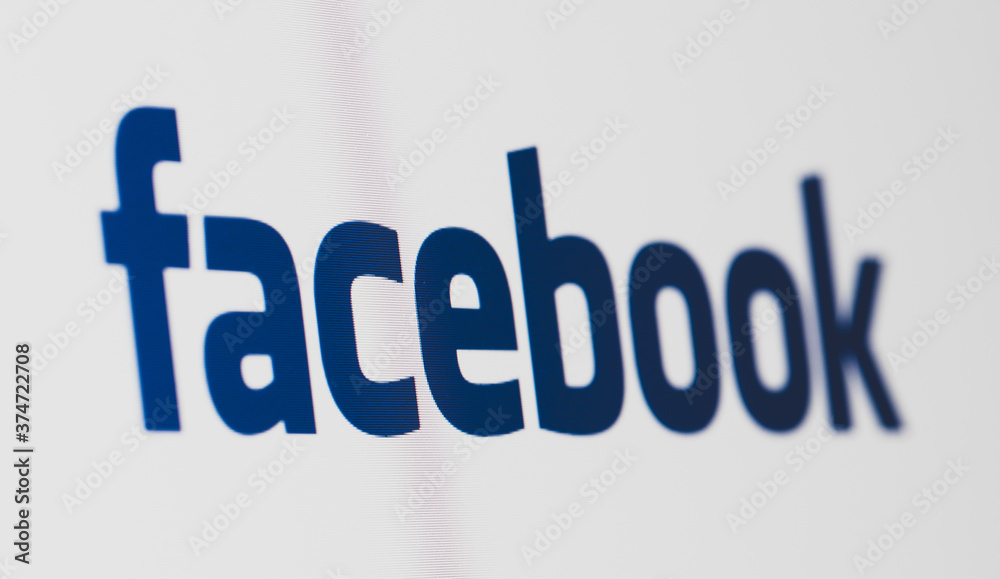 Facebook logo on white background - real macro shot of a computer ...