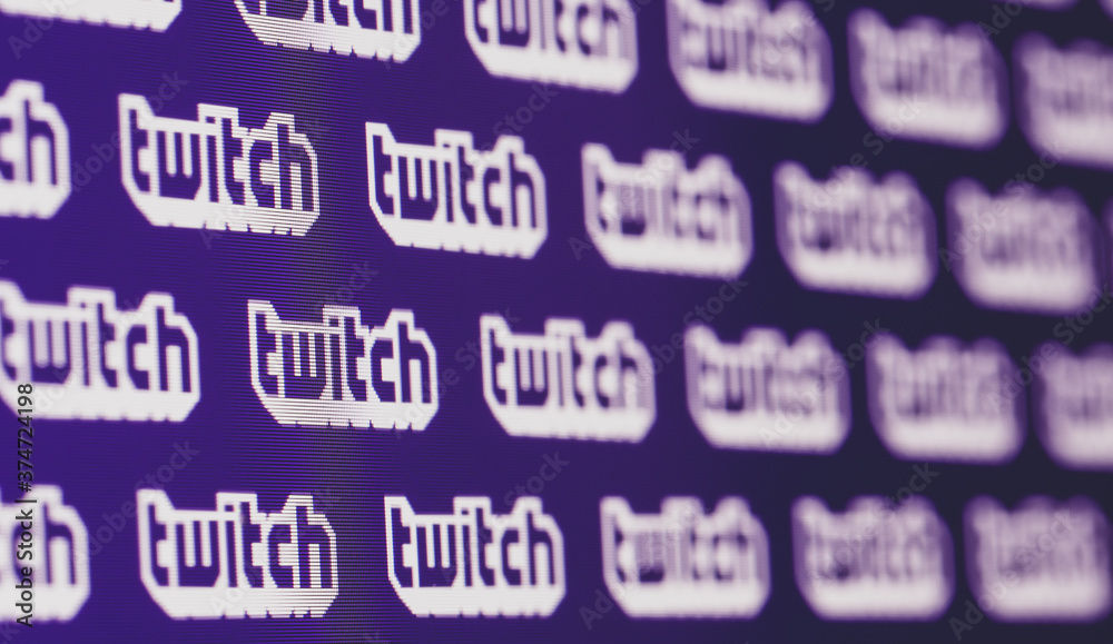 Seamless pattern of Twitch logo on purple background - real macro shot ...