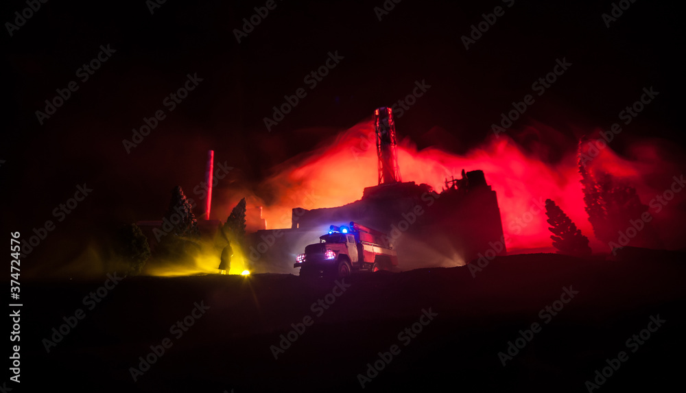 Chernobyl nuclear power plant at night. Layout of Chernobyl station ...