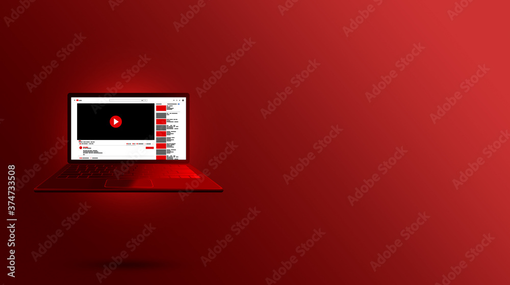 Youtube interface on laptop screen design template. Youtube interface ...