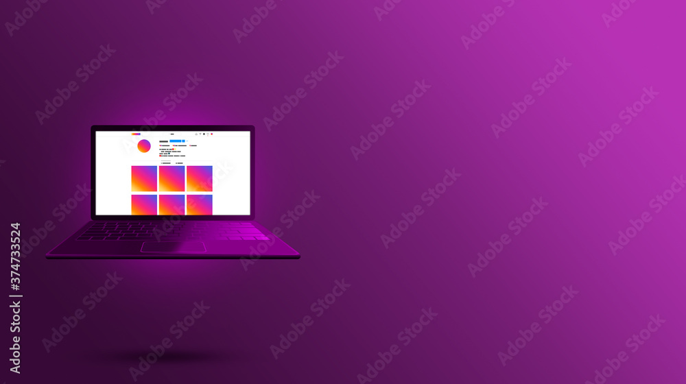 Instagram interface on laptop screen design template. Instagram ...