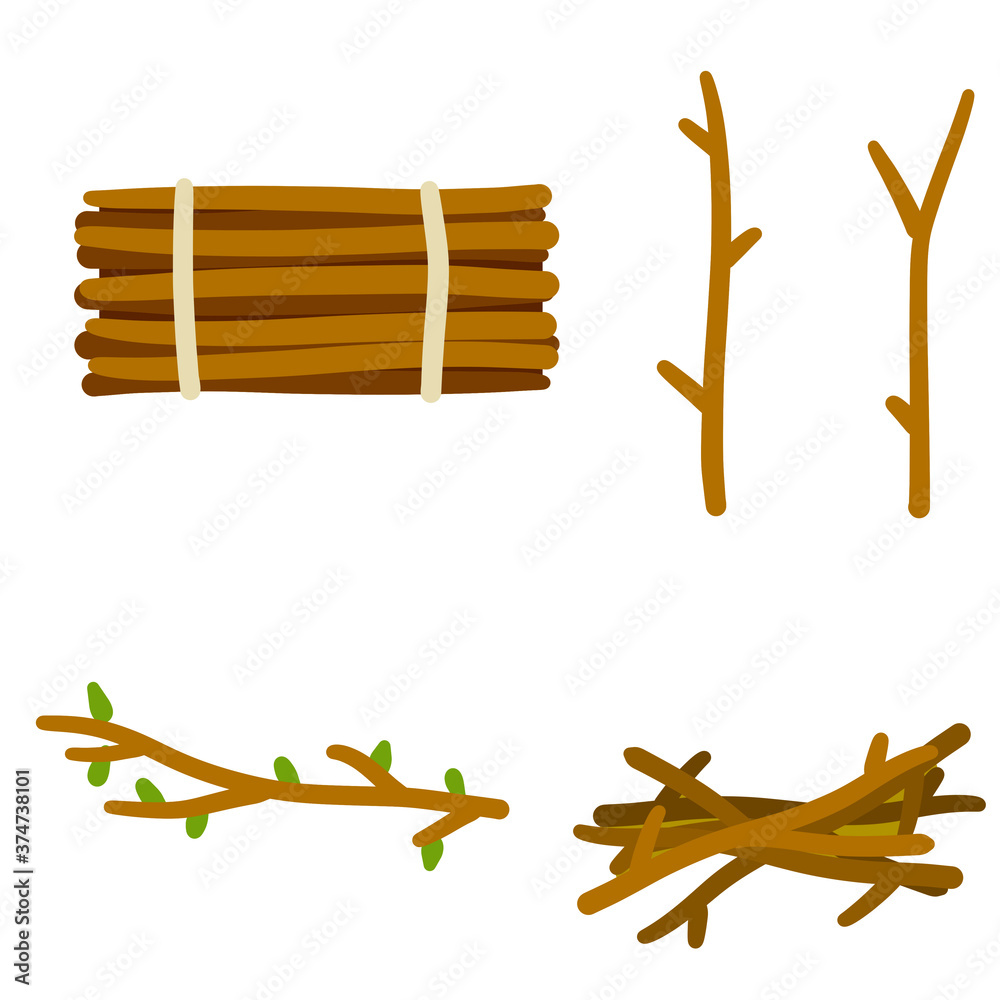 Set of wood. Twigs for fire. Bundle of firewood. Stick of tree with ...