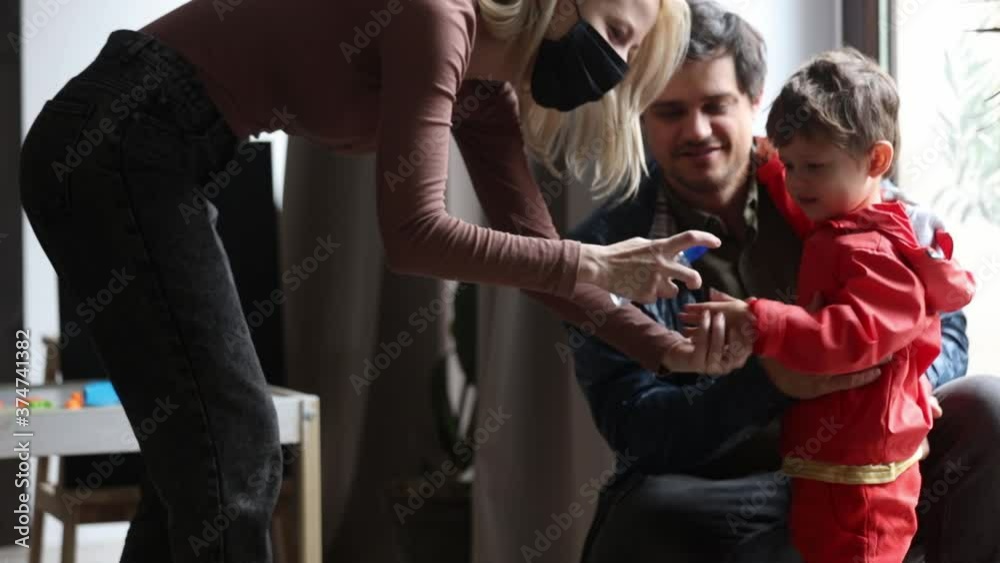 disinfection of the child and temperature measurement in kindergarten ...