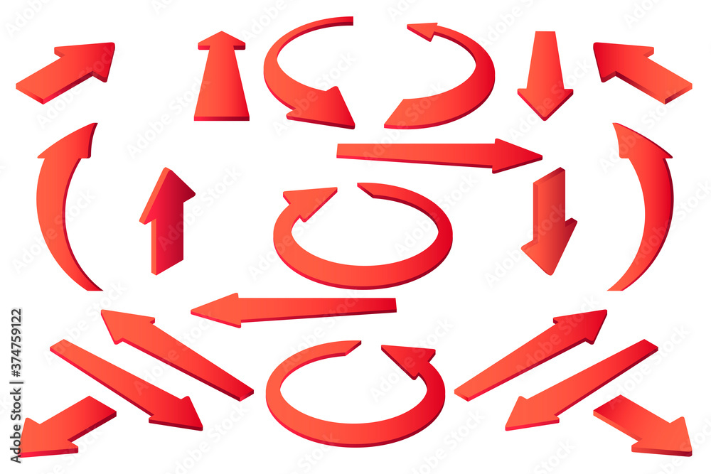 A set of isometric color arrows in different angles.A set of three ...