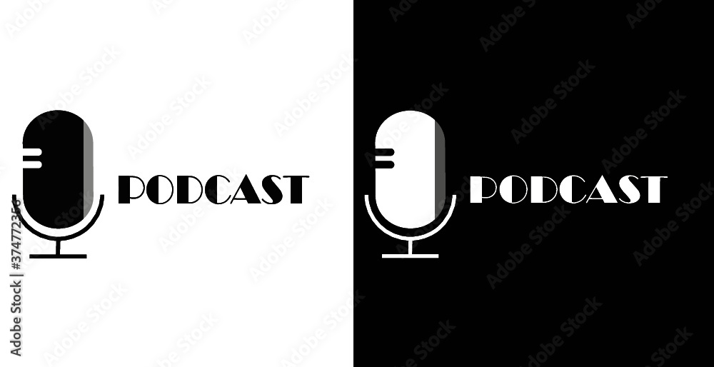Podcast logo en blanco y negro vector diseño Stock Vector | Adobe Stock