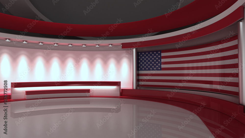 USA flag. TV studio. USA flag studio. USA flag background. Background ...