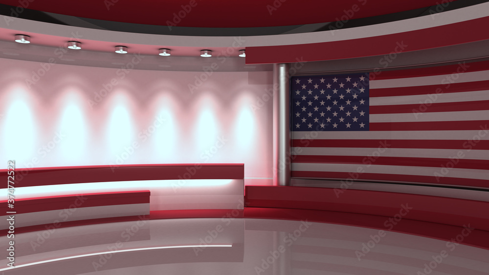 USA flag. TV studio. USA flag studio. USA flag background. Background ...