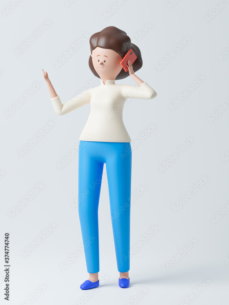 Cartoon character woman with smartphone. 3d rendering Stock ...