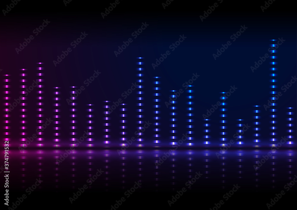 Neon sound wave equalizer abstract retro background with reflection ...