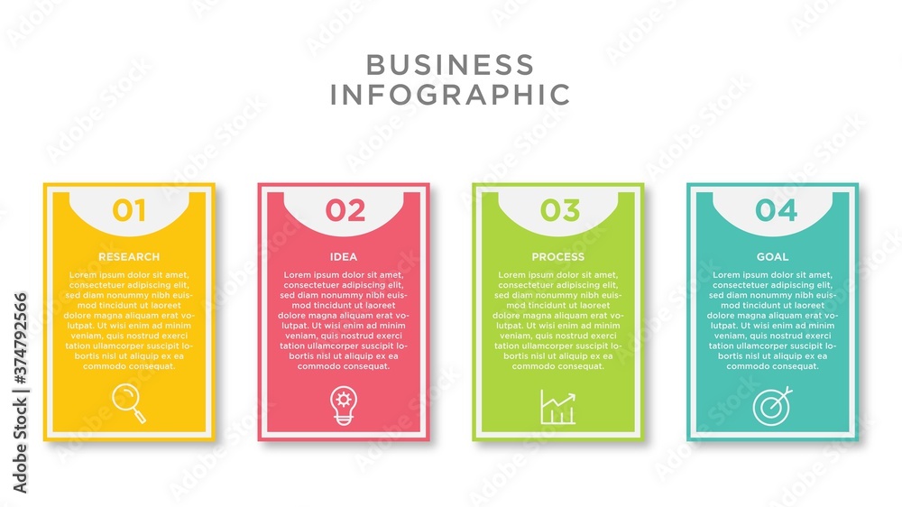 Four square elements or rectangular frames placed in horizontal row ...